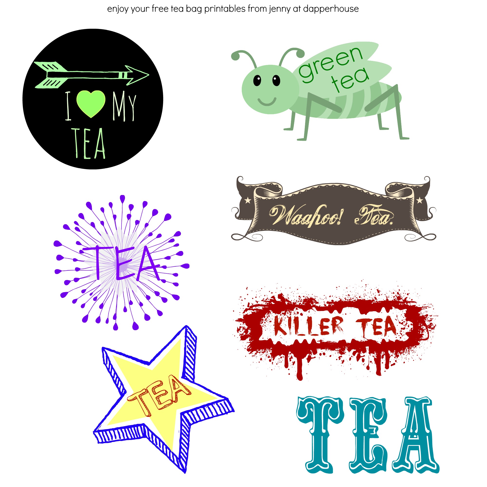 Free Printables for Tea Bag FUN - Jenny at dapperhouse