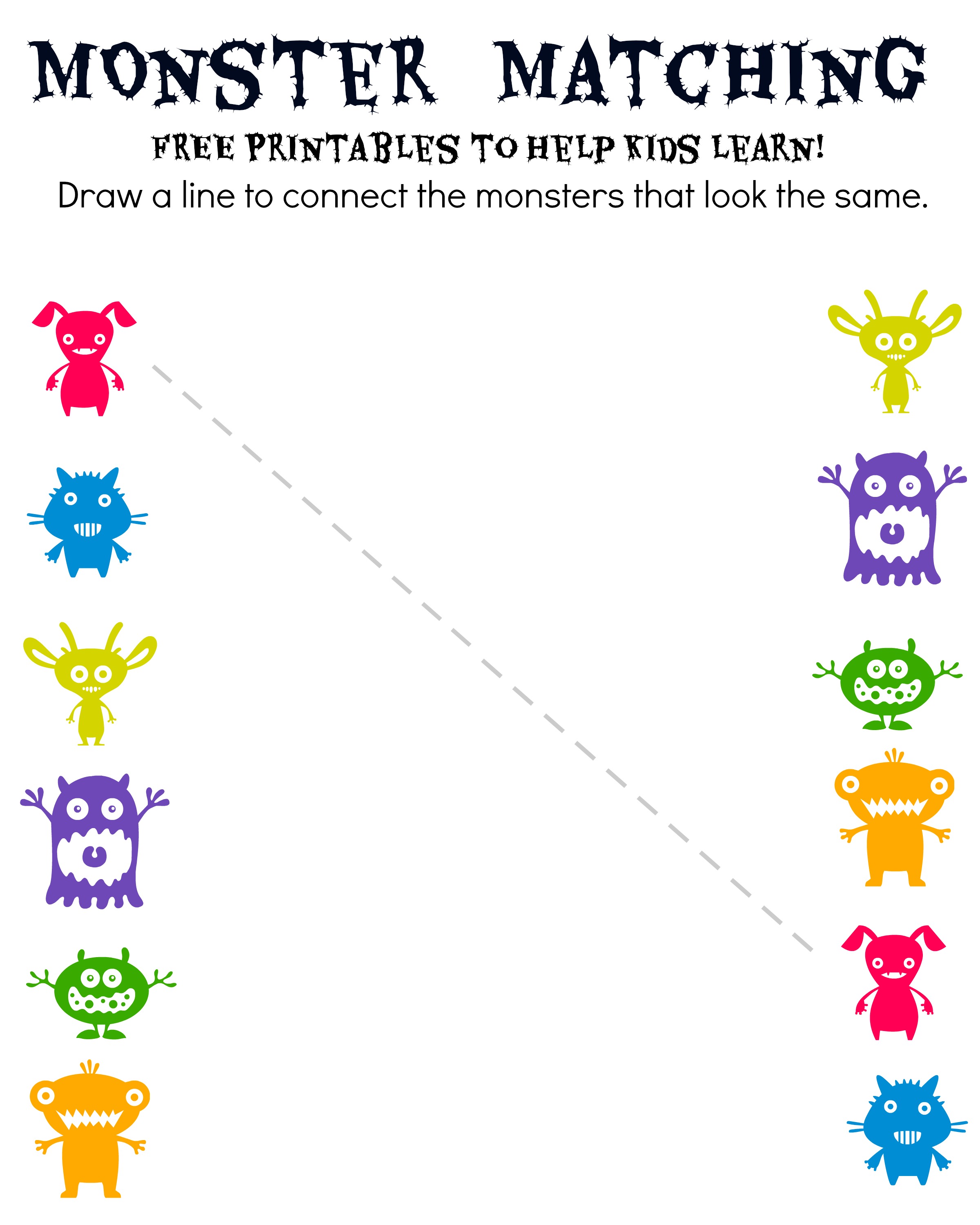 Monster Math Matching FREE Printable Worksheets - Jenny at dapperhouse