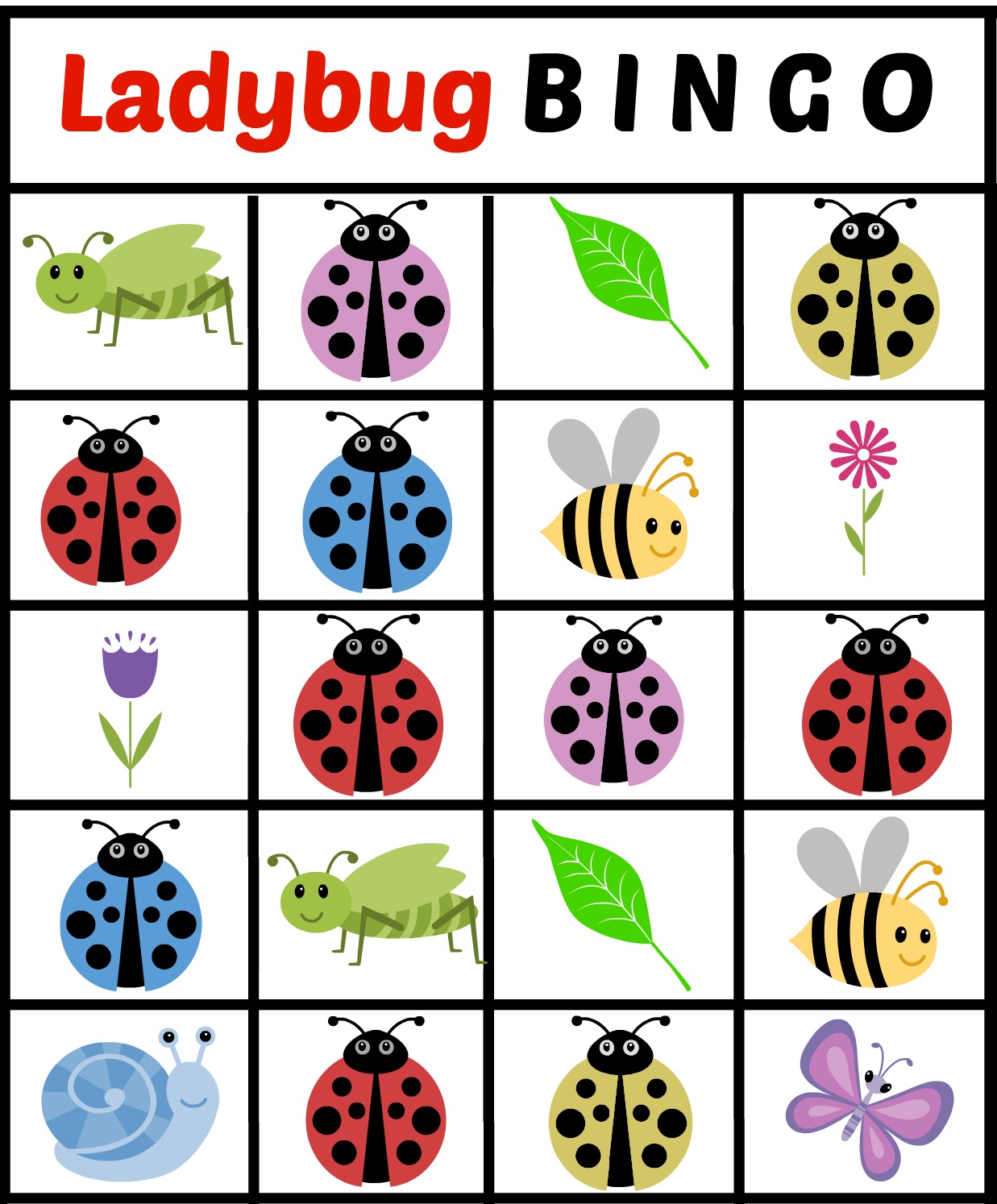 Free Printable Lady Bug Themed BINGO Game Cards - Jenny at dapperhouse