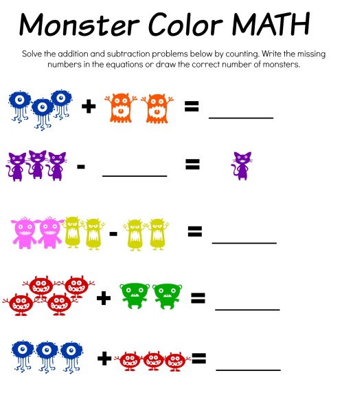 Monster Math, Color Match & Bingo Free Printable Worksheets - Jenny at ...