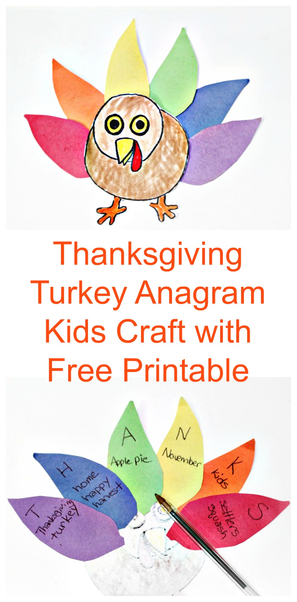Thanksgiving Turkey Anagram Kids Craft with Free Printable - Jenny at ...