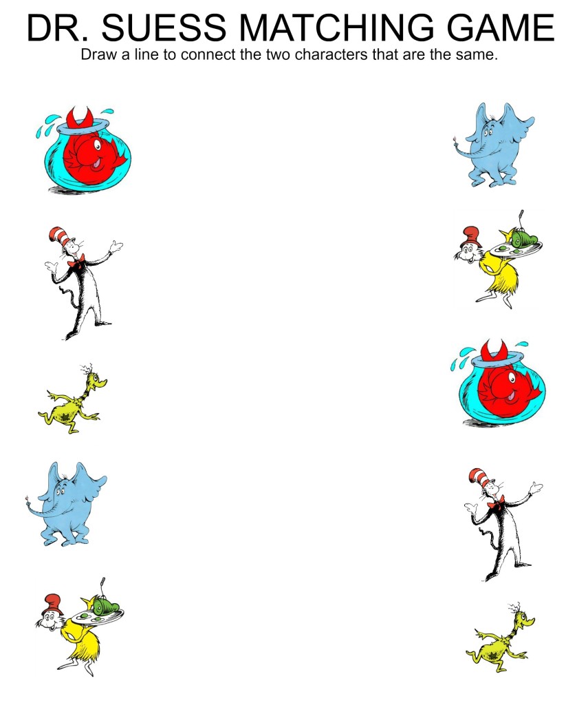 Free Printable Matching Worksheets Dr Suess Stars Butterflies