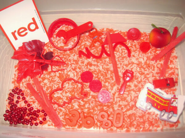 How to Make a RED Sensory Bin - Jenny at dapperhouse