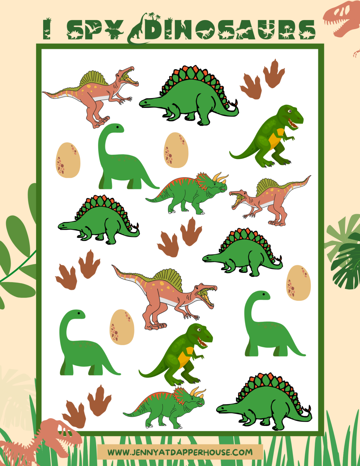 Free Printable "I SPY DINOSAURS" Pages with Counting Data Collection ...