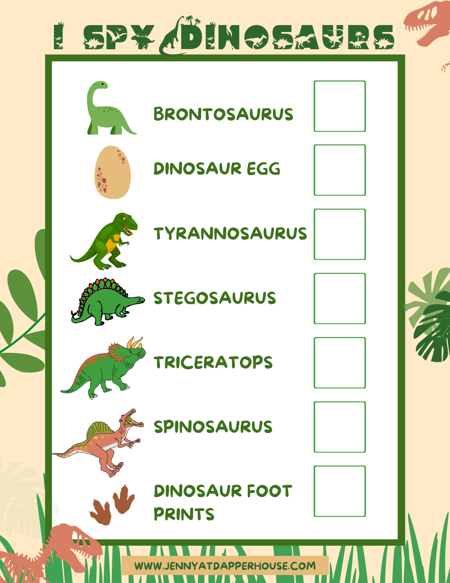 Free Printable "I SPY DINOSAURS" Pages with Counting Data Collection ...