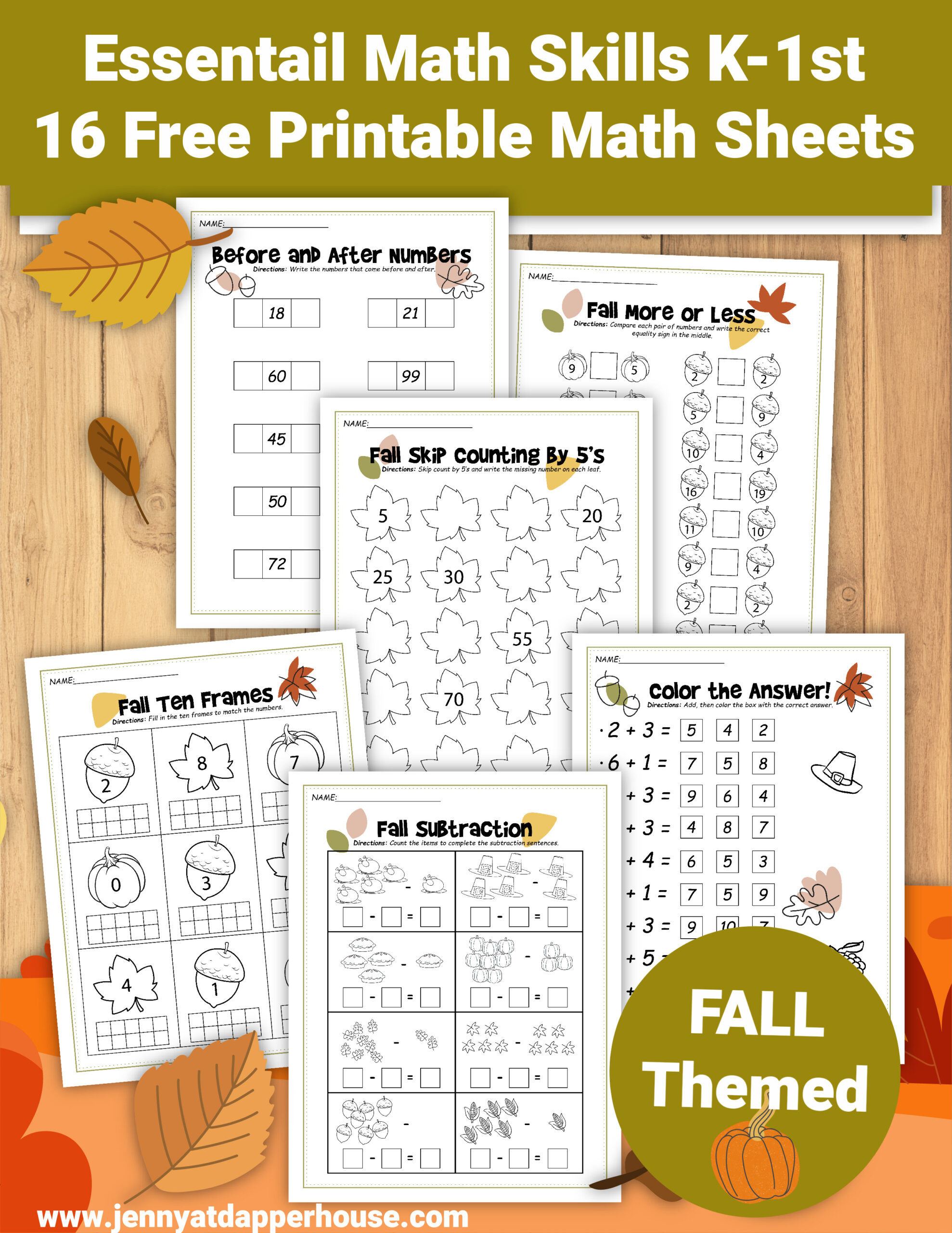 16 K - 1 Math Skills FREE Printable Activity Sheets for Fall - Jenny at ...