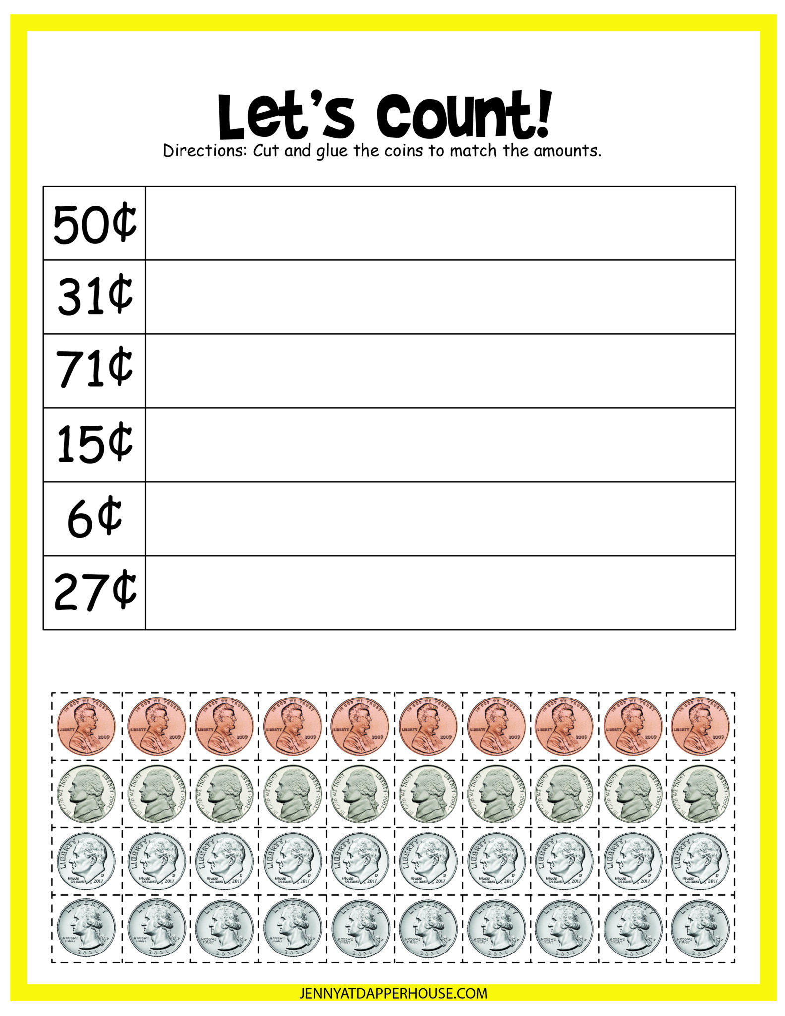 Practice Counting Coins Free Printable Worksheets - Jenny at dapperhouse