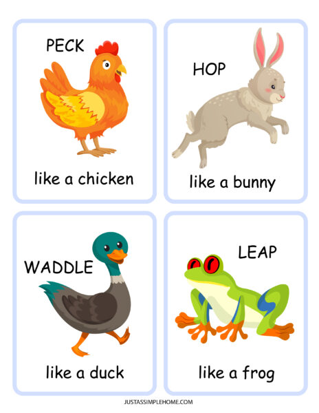 Animal Movement Free Printable Cards for Preschoolers - Jenny at ...