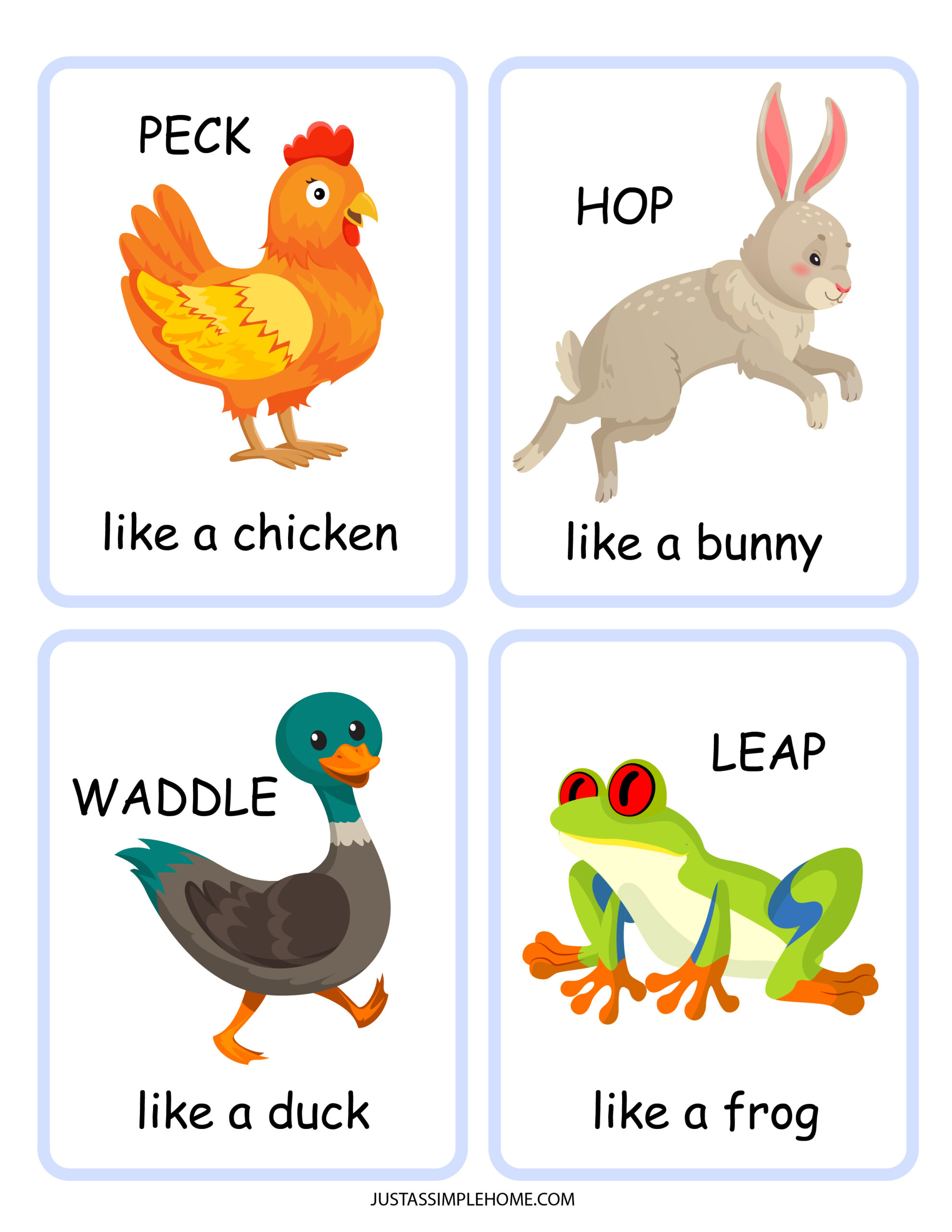 Animal Movement Free Printable Cards for Preschoolers - Jenny at ...