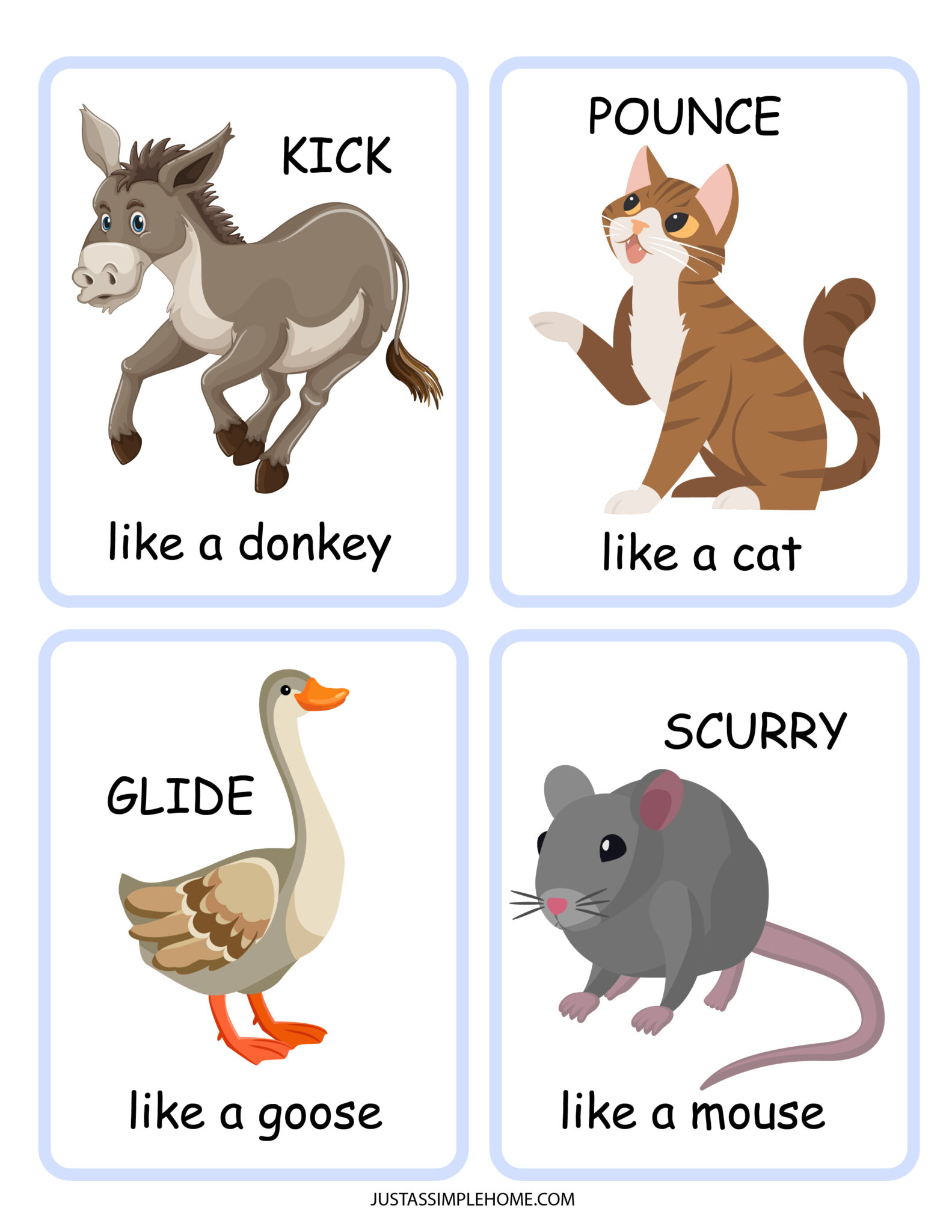 Animal Movement Free Printable Cards for Preschoolers - Jenny at ...