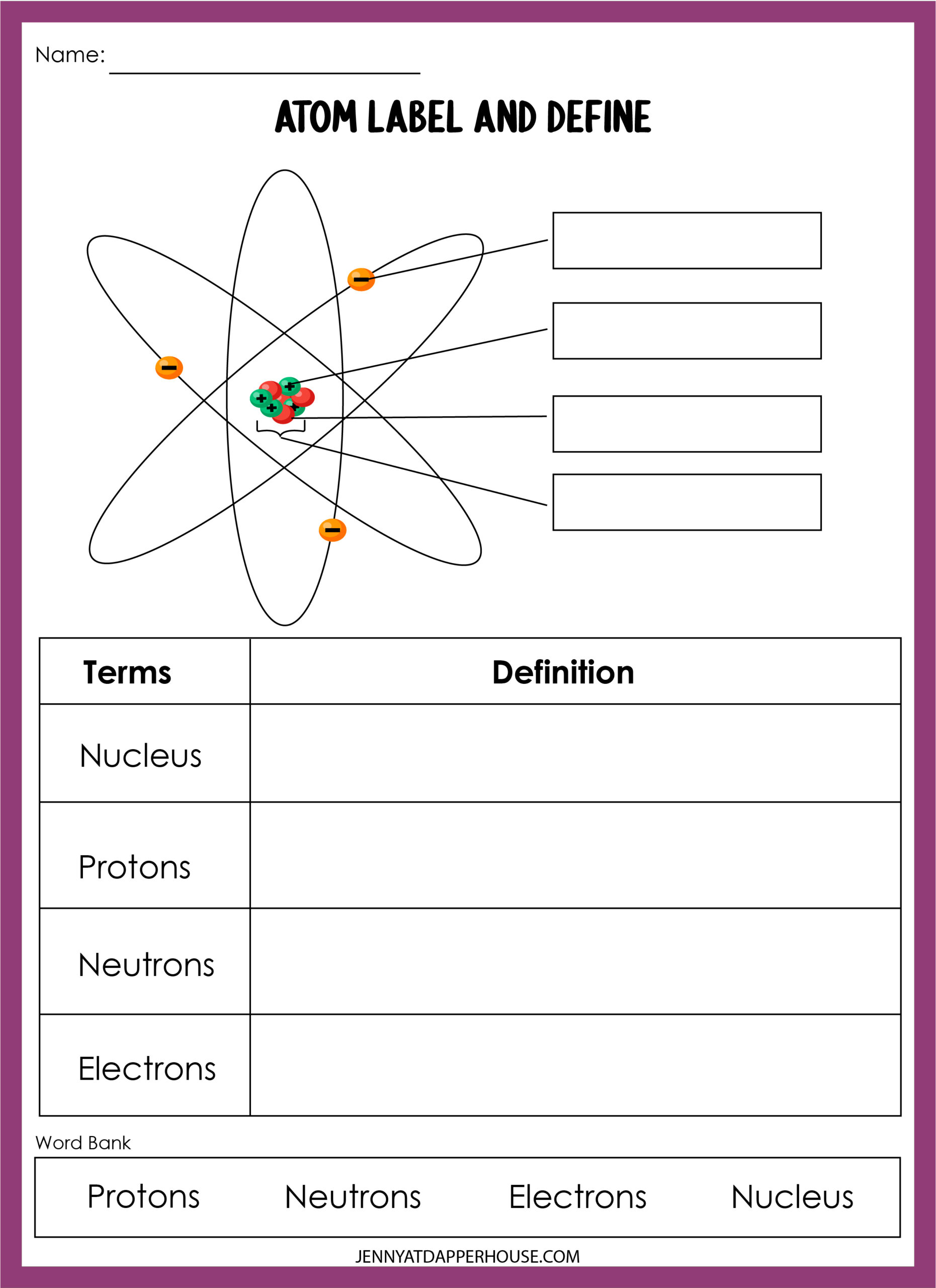 Learn About Atoms with Free Printable Science Worksheets - Jenny at ...