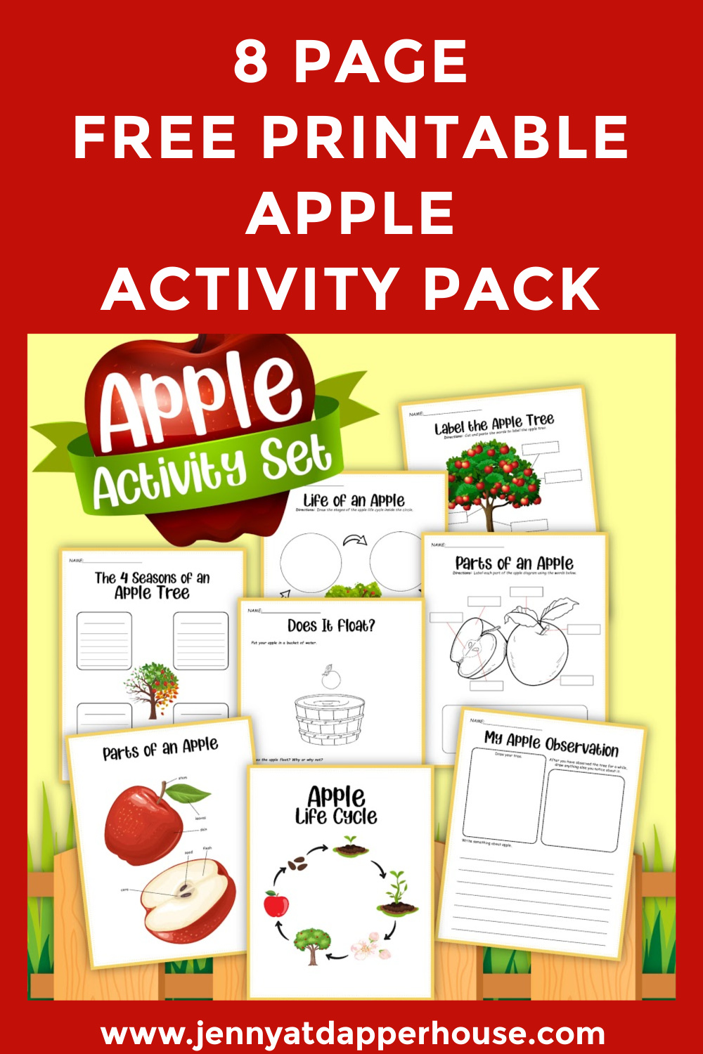 8 Page Apples Learning Activity Pack Free Printables - Jenny at dapperhouse