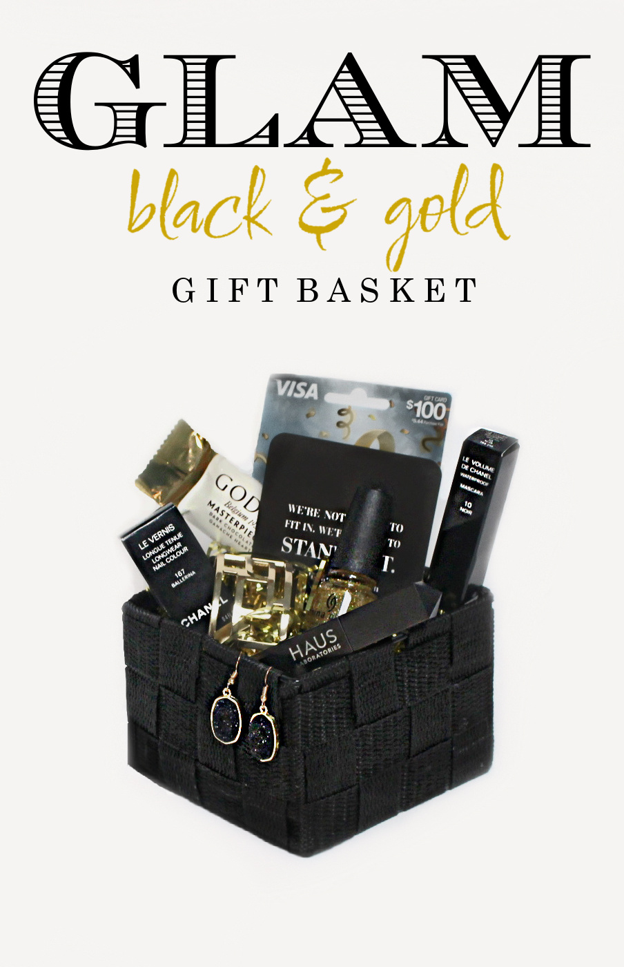 DIY Black & Gold Glam Gift Basket for Women - Jenny at dapperhouse