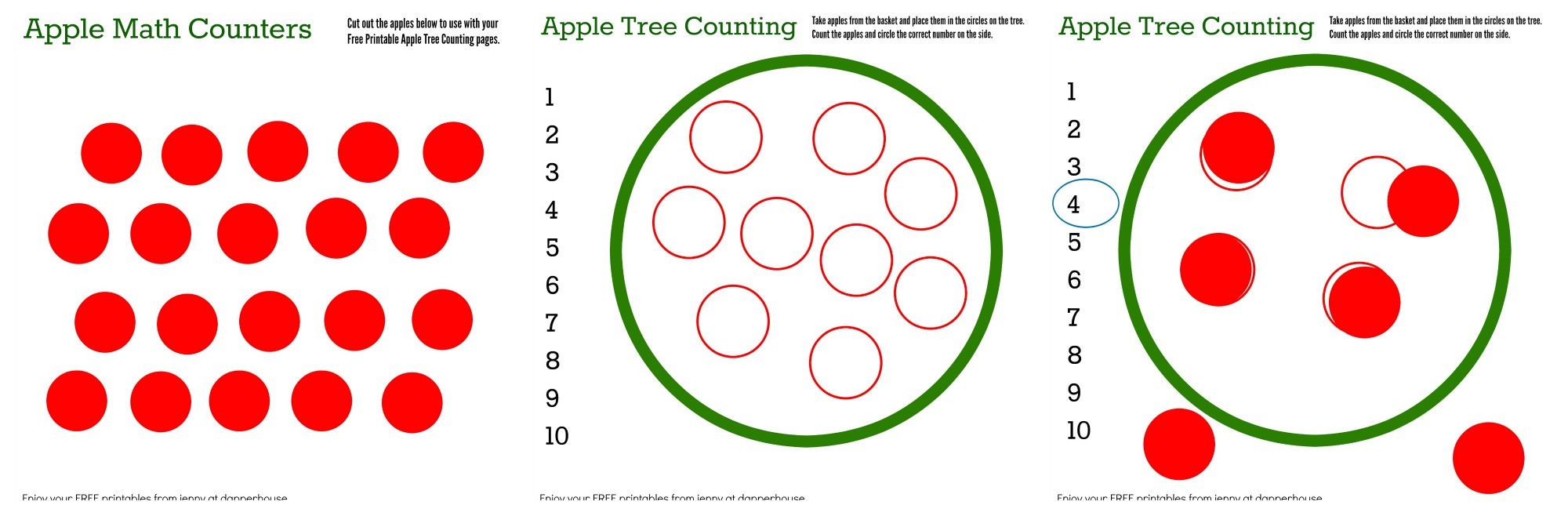 FREE Printable Math Worksheets Apple Tree Counting 1 - 10 - Jenny at ...